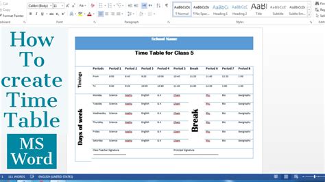 Microsoft Word Table Exercise
