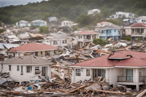 Quartier Et Maisons Détruites Par Une Tornade Au Coucher Du Soleil Près