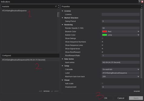 swing breakout sequence indicator for ninjatrader 8 automated trading ch