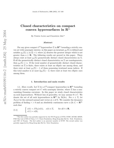 Pdf Closed Characteristics On Compact Convex Hypersurfaces In R 2n