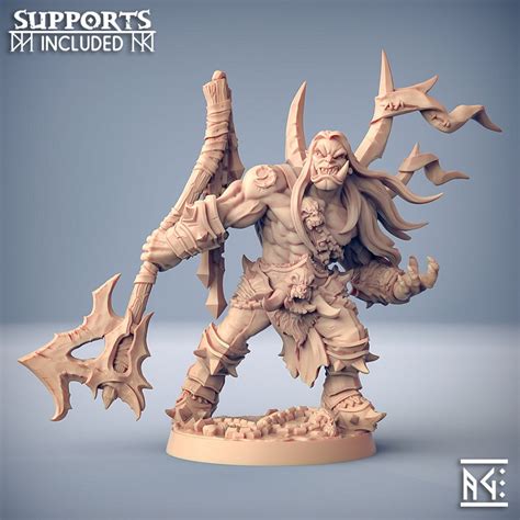 Dnd Orc Barbarian Miniature Orc Warband Leader Mini For Dungeons And