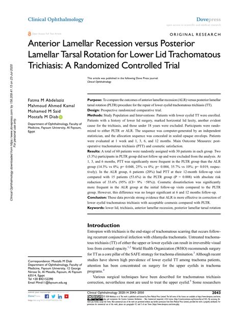 Pdf Anterior Lamellar Recession Versus Posterior Lamellar Tarsal Rotation For Lower Lid
