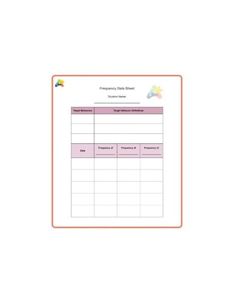Autism Professional Learning Universal Support Project Frequency Data Sheet