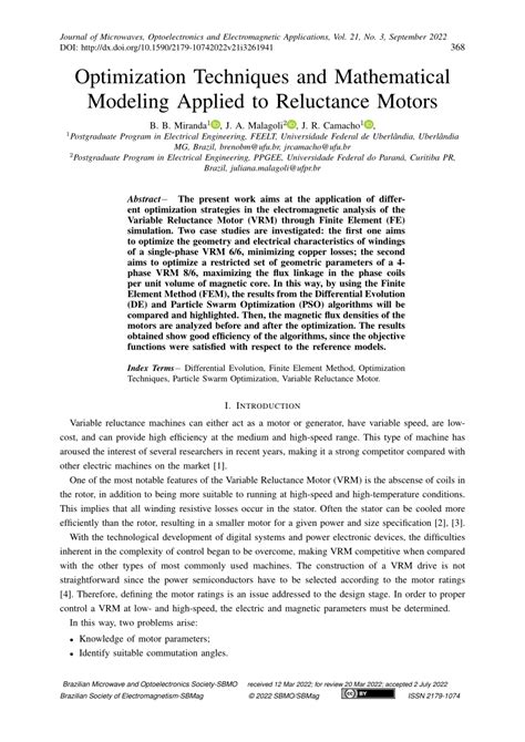 Pdf Optimization Techniques And Mathematical Modeling Applied To Reluctance Motors