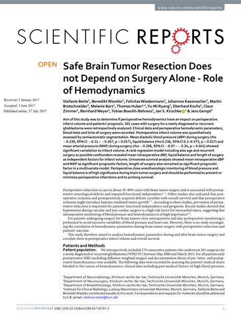 Pdf Safe Brain Tumor Resection Does Not Depend On Surgery Alone Role Of Hemodynamics