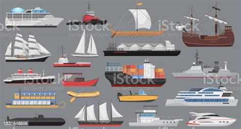 Ship Set Sea Ocean Transport Vessel Boat Sailboat Yacht Cruise Liner