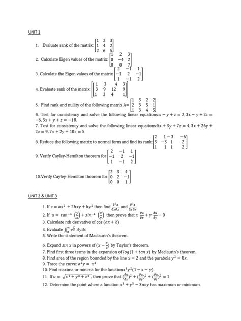 Practice Questions Pdf Matrix Mathematics Eigenvalues And