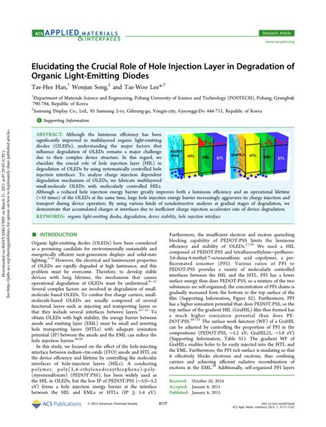 Pdf Elucidating The Crucial Role Of Hole Injection Layer In Degradation Of Organic Light