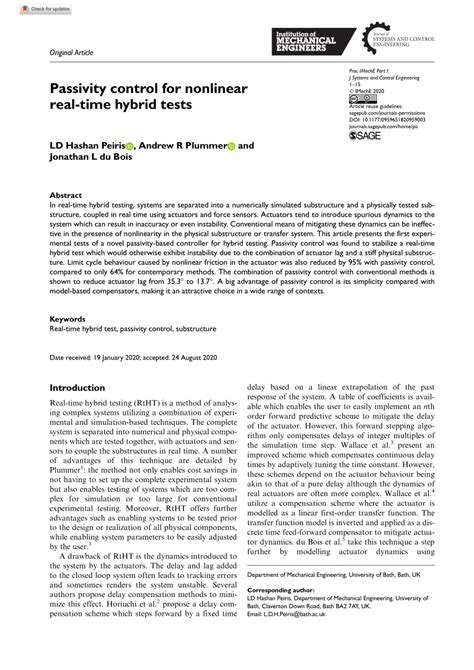 Pdf Passivity Control For Nonlinear Real Time Hybrid Tests