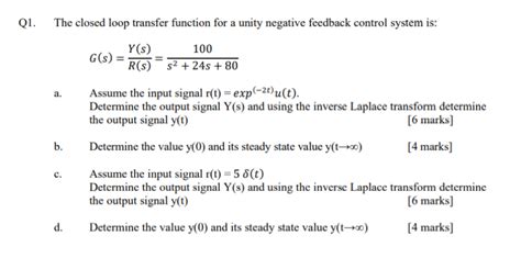 Solved The Closed Loop Transfer Function For A Unity