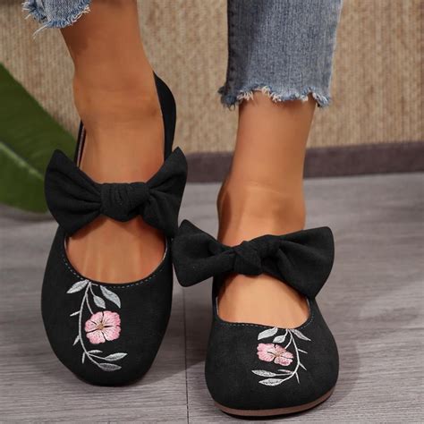 Bxsruta Ethnic Embroidered Ballet Flats With Bow Detail Breathable