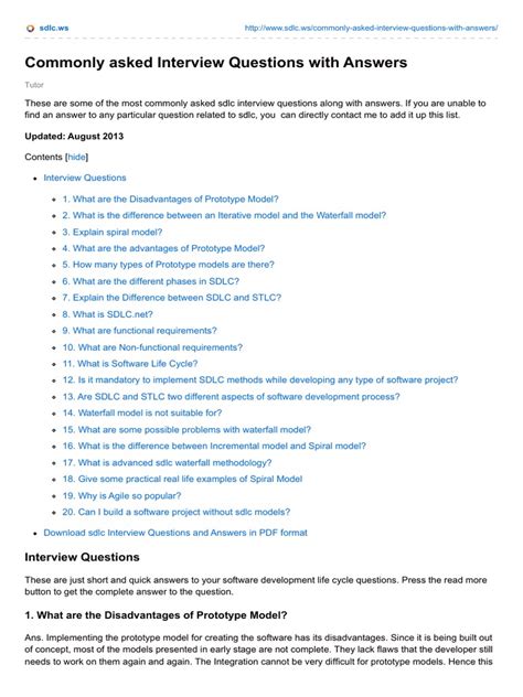 Commonly Asked Software Development Life Cycle Sdlc Interview Questions And Answers Pdf