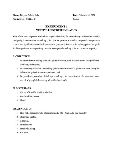 General Chemistry Experiments 1 | PDF | Melting Point | Boiling