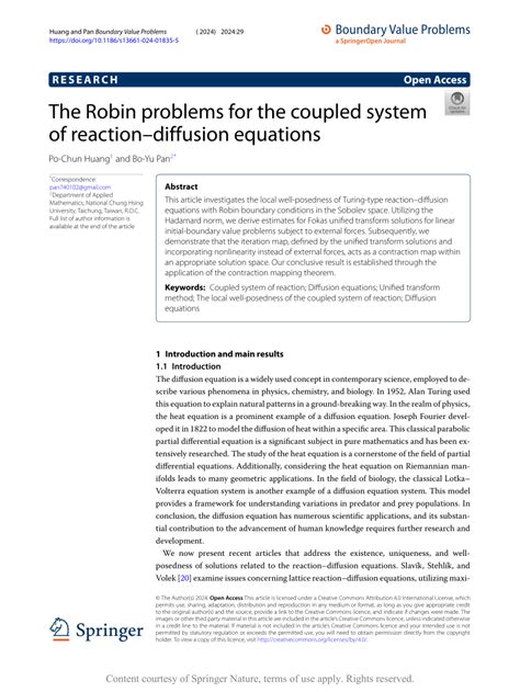 Pdf The Robin Problems For The Coupled System Of Reaction Diffusion