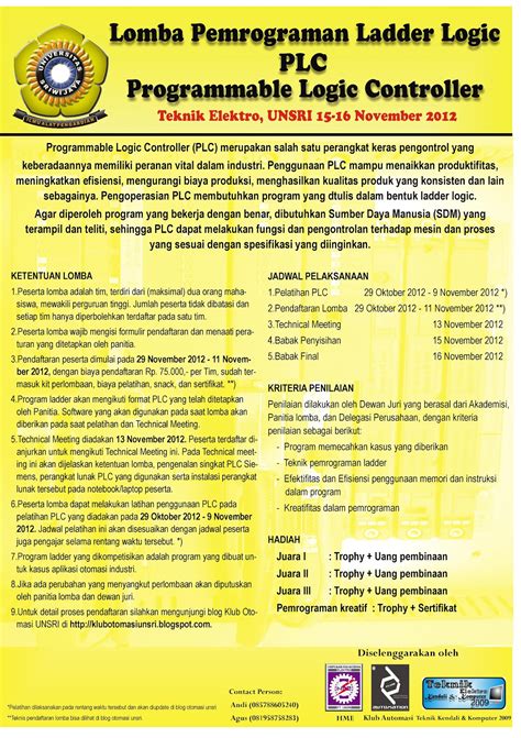 Klub Otomasi Unsri Lomba Pemrograman Ladder Logic PLC Programmable Logic Controller Se Kota