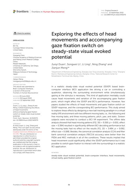 Pdf Exploring The Effects Of Head Movements And Accompanying Gaze Fixation Switch On Steady