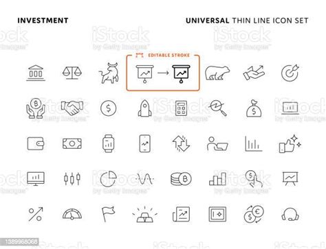 편집 가능한 스트로크로 설정된 유니버설 씬 라인 아이콘 을 투자합니다 아이콘은 웹 페이지 모바일 앱 Ui Ux 및 Gui