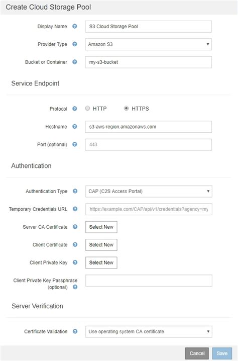 C2s S3 Specifying Authentication Details For A Cloud Storage Pool