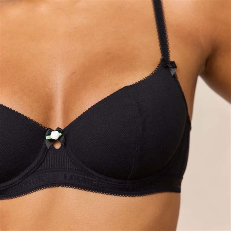 Rosebud Ribbed Balcony Bra Black