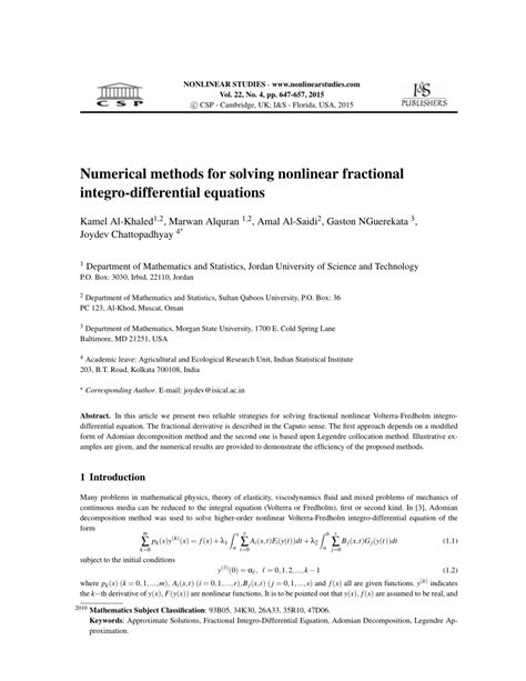 Pdf Numerical Methods For Solving Nonlinear Fractional Integro