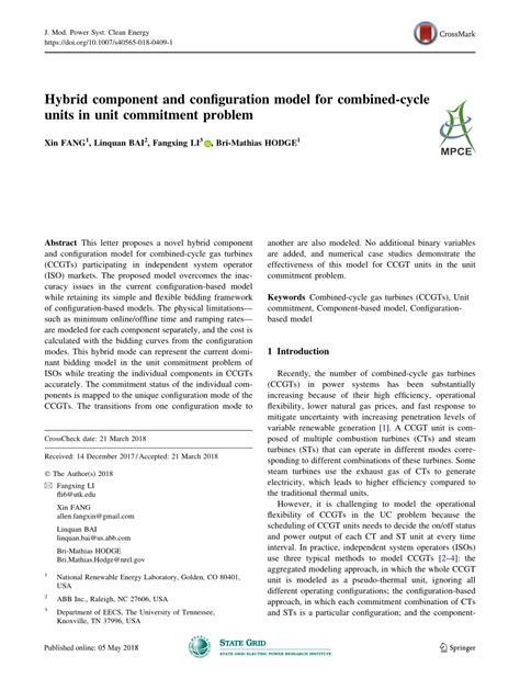Pdf Hybrid Component And Configuration Model For Combined Cycle Units In The Unit Commitment