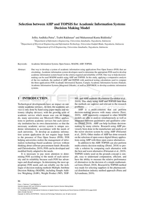 Pdf Selection Between Ahp And Topsis For Academic Information Systems Decision Making Model