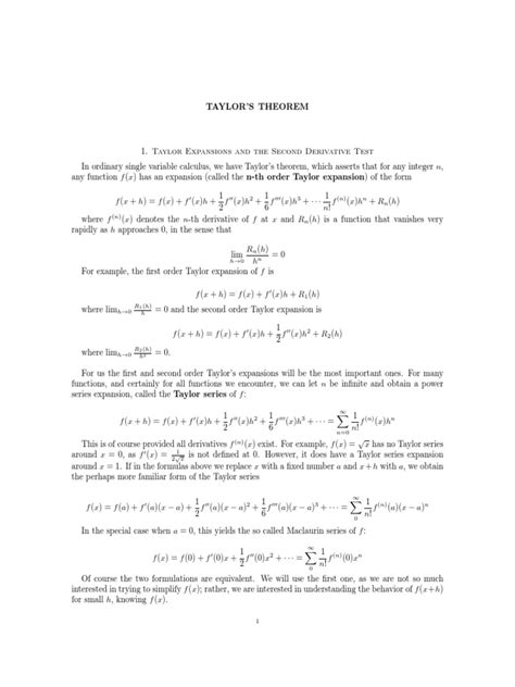 Anonymous Taylors Theorem Pdf Pdf Maxima And Minima Derivative