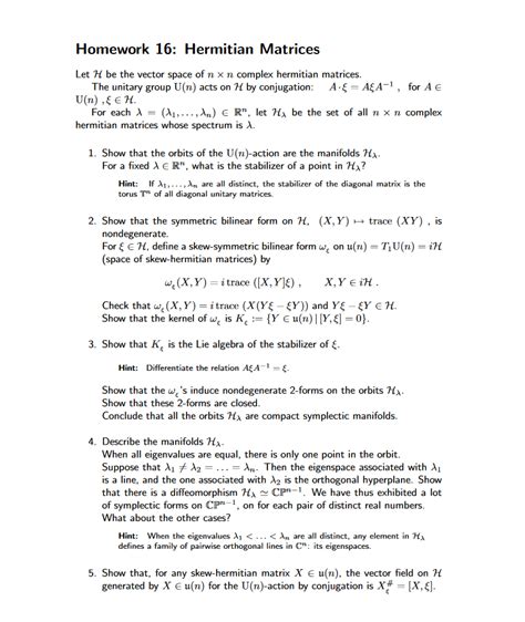 solved homework 16 hermitian matrices let h be the vector