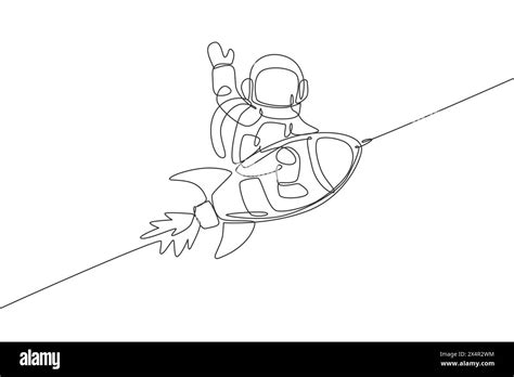 One Single Line Drawing Of Astronaut In Spacesuit Floating And Discovering Deep Space While