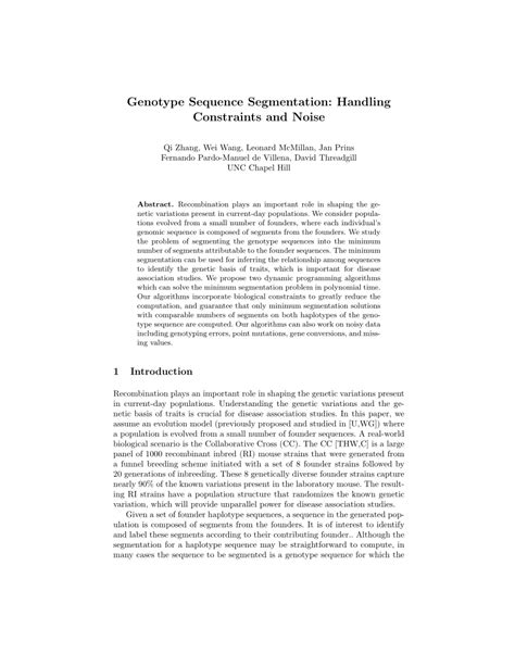 Pdf Genotype Sequence Segmentation Handling Constraints And Noise