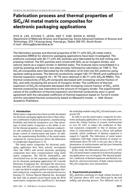 Pdf Fabrication Process And Thermal Properties Of Sicpal Metal Matrix Composites For