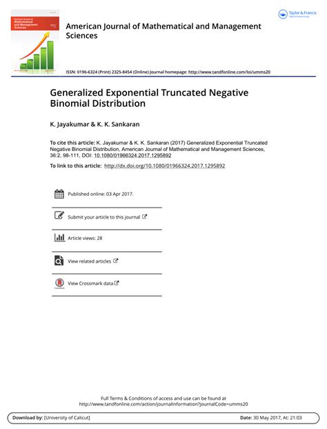 Pdf Generalized Exponential Truncated Negative Binomial Distribution