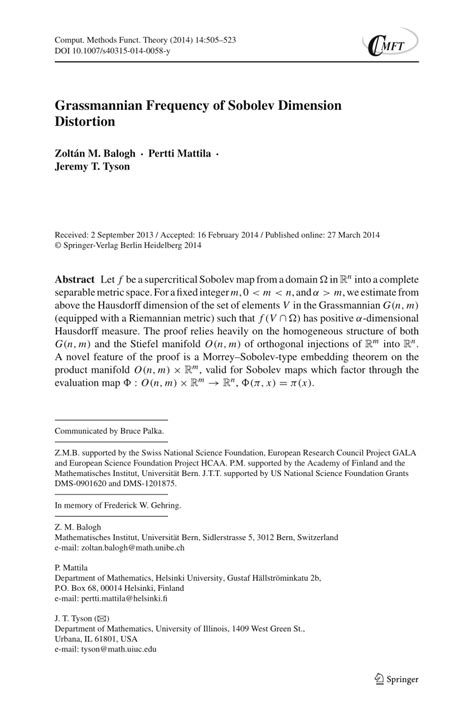 Pdf Grassmannian Frequency Of Sobolev Dimension Distortion