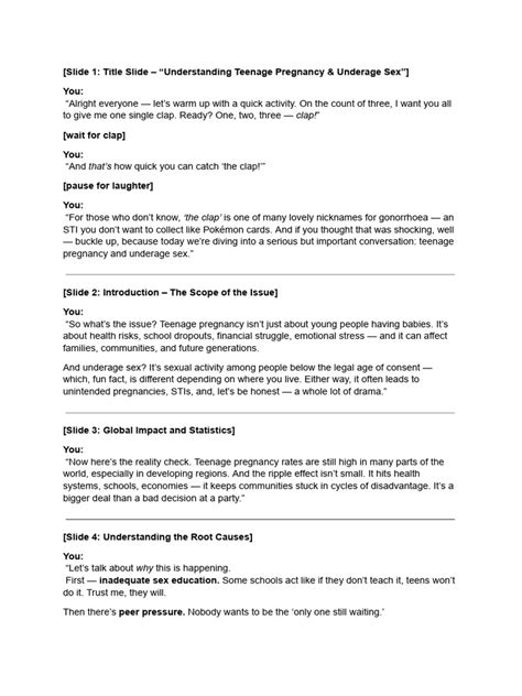 Eng Cat Presentaion Script Pdf Sex Education Teenage Pregnancy