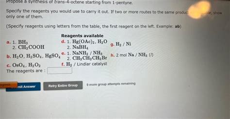 Solved Propose A Synthesis Of Trans 4 Octene Starting From