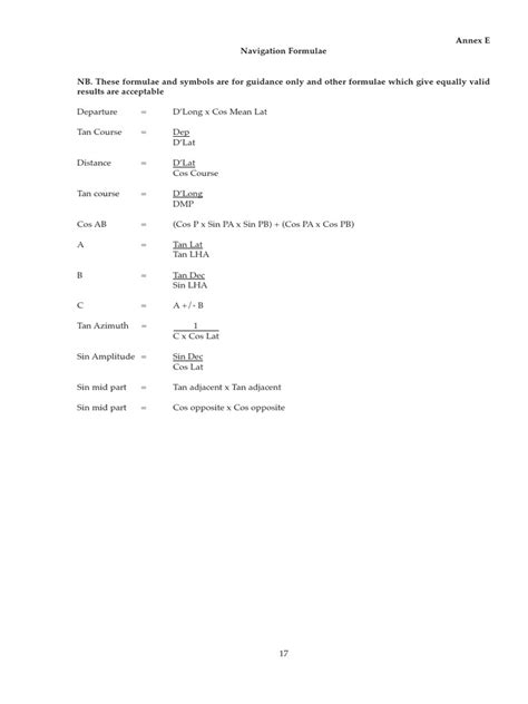 Sqa Navigation Formulae Sheet Min198 Pdf
