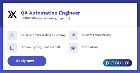 Oferta Pracy Qa Automation Engineer Insight Division Of Nexergroup