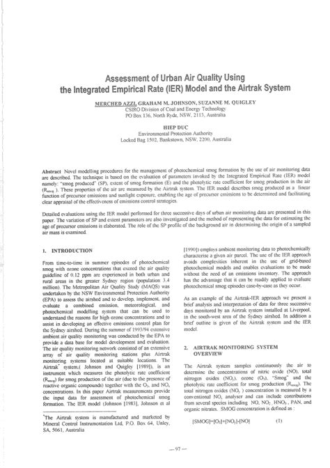 pdf assessment of urban air quality using the integrated empirical