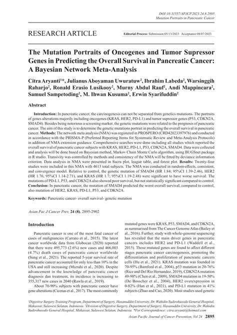 Pdf The Mutation Portraits Of Oncogenes And Tumor Supressor Genes In