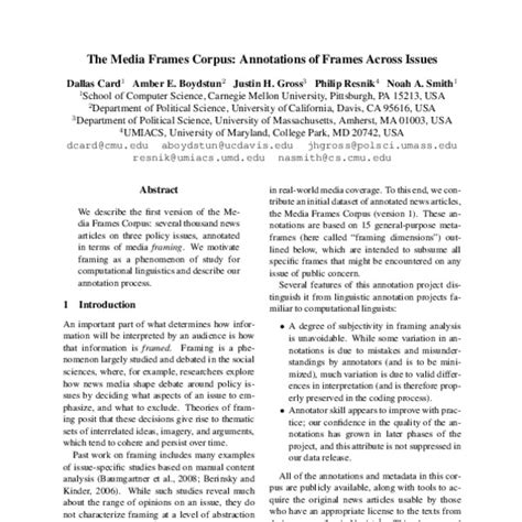 The Media Frames Corpus Annotations Of Frames Across Issues Acl