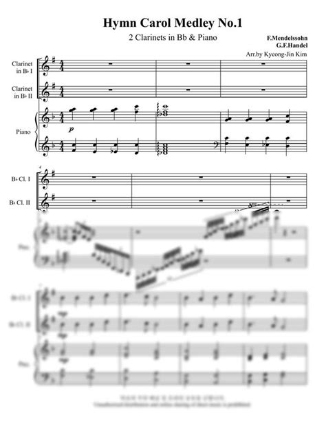 악보 찬송가 캐롤메들리 No 1 천사들의 노래가 천사 찬송하기를 기쁘다 구주 오셨네 2 클라리넷 피아노