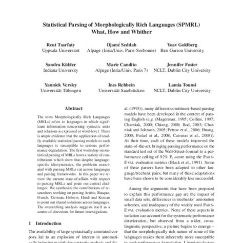 Statistical Parsing Of Morphologically Rich Languages Spmrl What How And Whither Acl Anthology