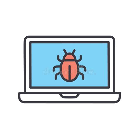 Laptop Bug Icon. Laptop Screen with a Red Bug, Signifying a Computer Virus or Malware Threat ...