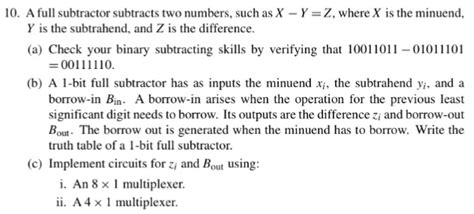 Solved 10 A Full Subtractor Subtracts Two Numbers Such As