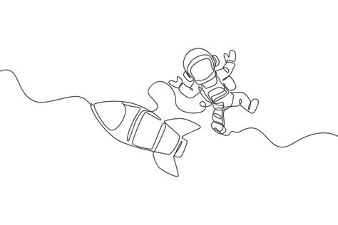 Premium Vector Single Continuous Line Drawing Of Astronaut In Spacesuit Flying At Outer Space