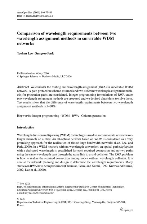 Pdf Comparison Of Wavelength Requirements Between Two Wavelength Assignment Methods In