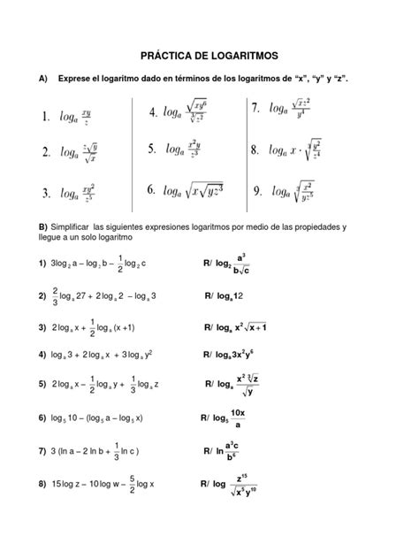 Práctica De Logaritmos Pdf Logaritmo Función Matemáticas