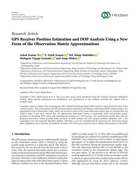 Pdf Gps Receiver Position Estimation And Dop Analysis Using A New