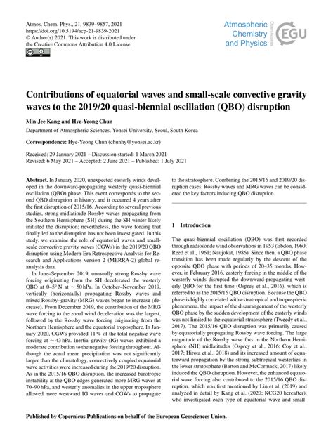 Pdf Contributions Of Equatorial Waves And Small Scale Convective Gravity Waves To The 2019 20