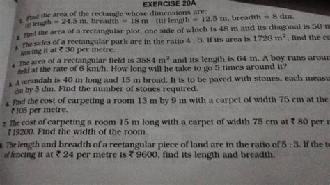 exercise 20afind the area of the rectangle whose dimensions are i len